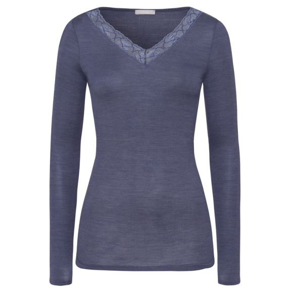 Hanro Woolen Lace Longsleeve T-shirt Nightshade - Annadiva