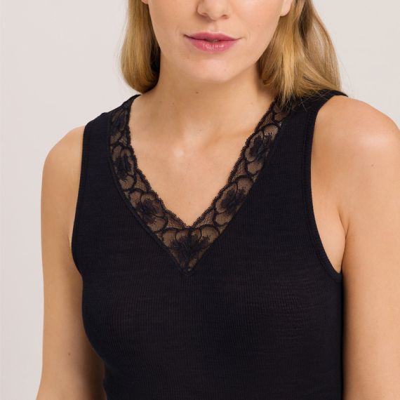 Hanro Woolen Lace Top Zwart - Annadiva