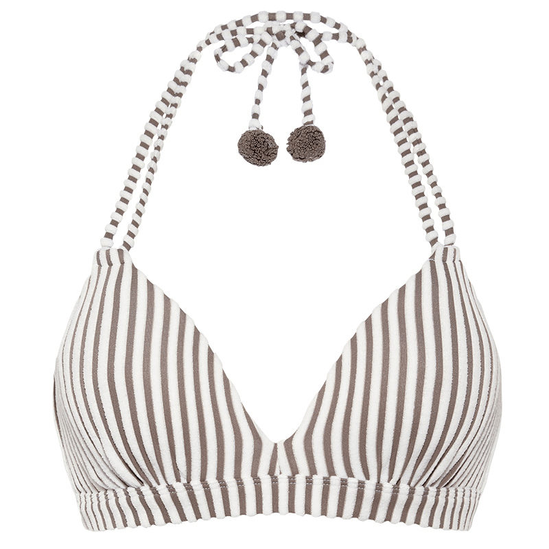 Beachlife Taupe Stripe Padded Triangle Bikinitop Annadiva